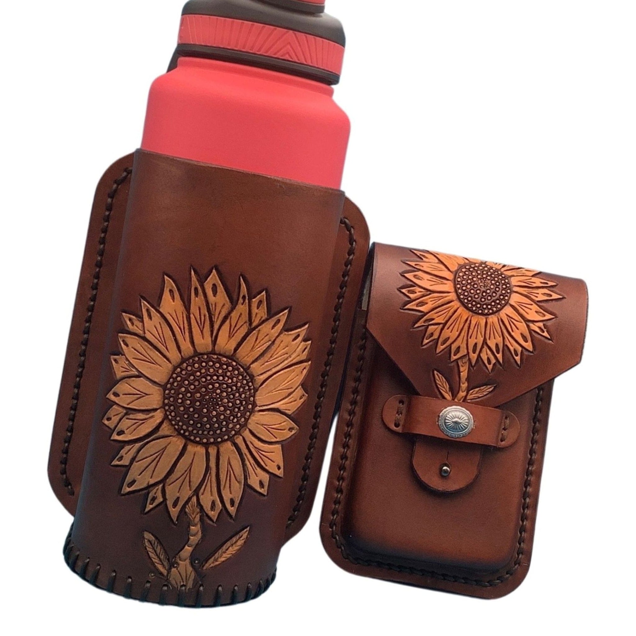 Leather Phone & Drink Holder for Saddle - Sunflower Design – Western ...
